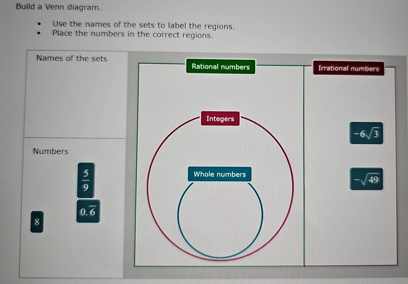 Solved: Build a Venn diagram. Use the names of the sets to label the ...