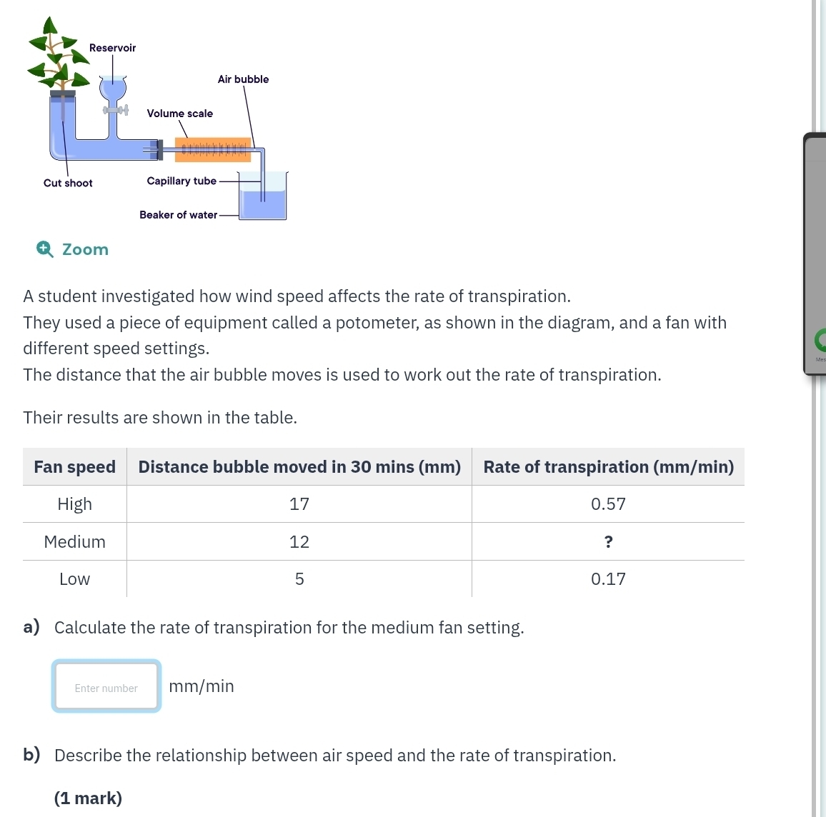 Solved: Zoom A student investigated how wind speed affects the rate of ...