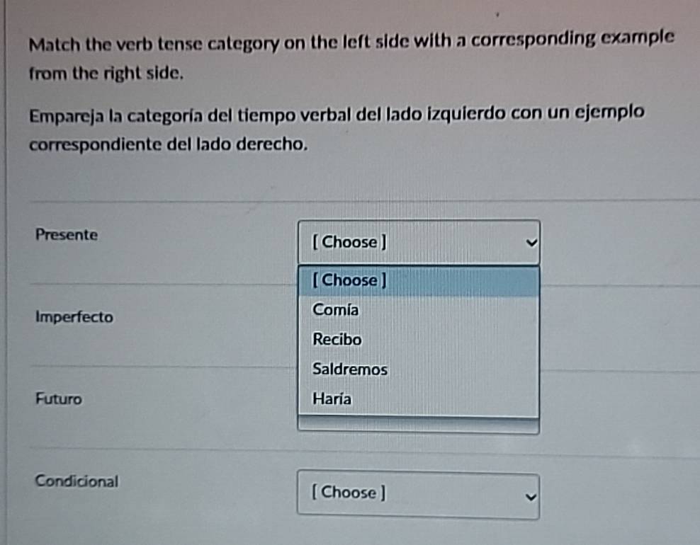 Solved: Match the verb tense category on the left side with a ...