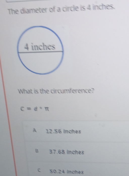Solved: The diameter of a circle is 4 inches. What is the circumference ...