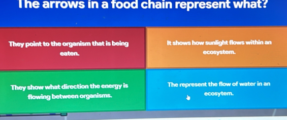 Solved: The arrows in a food chain represent what? They point to the ...
