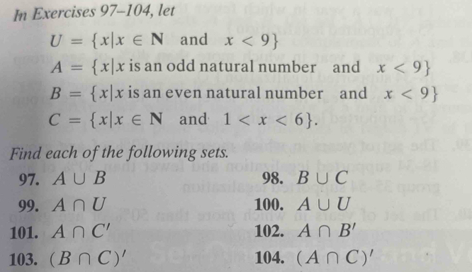 Solved: In Exercises 97-104, let U= x|x∈ N and x
