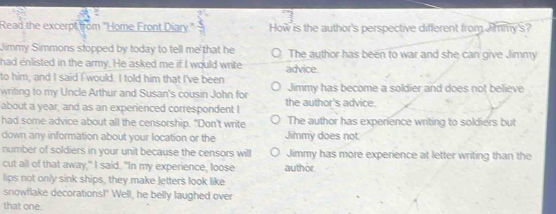 Solved: Read the excerpt from ''Home Front Diary.'' How is the author's ...