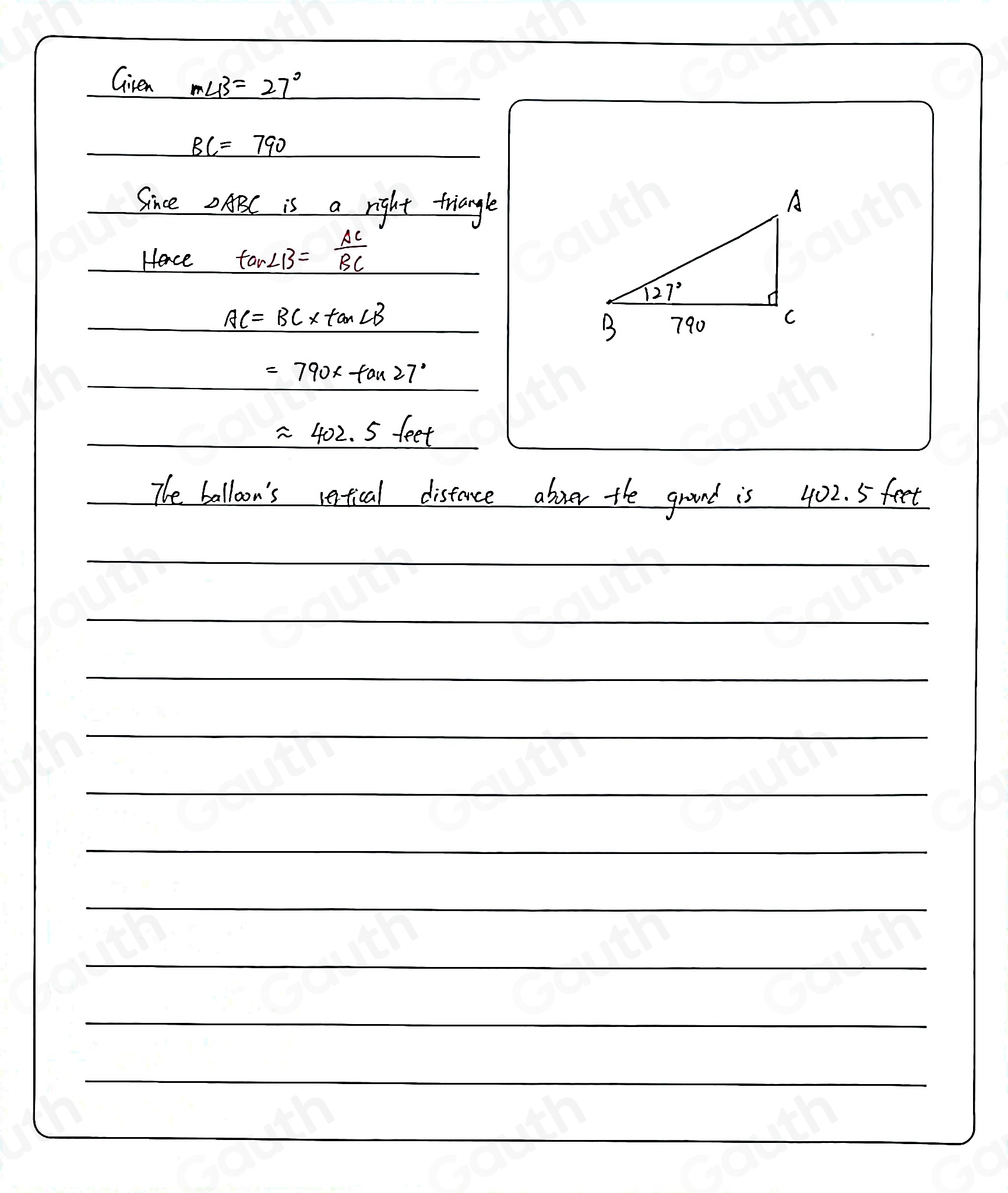 Solved: From a hot-air balloon, Violet measures a27° angle of ...