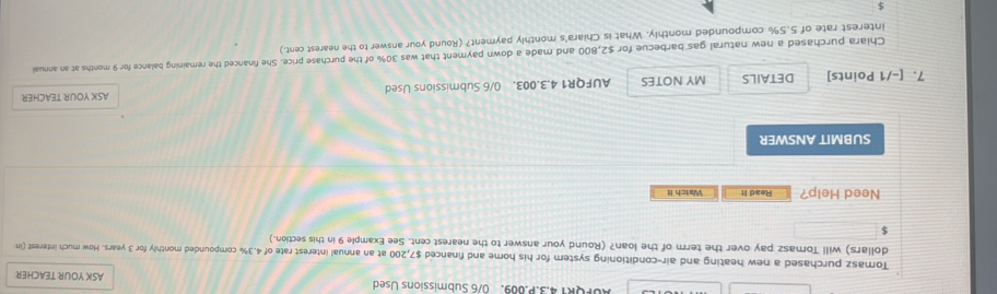 Solved: AUFQR1 4.3.P.889. 0/6 Submissions Used ASK YOUR TEACHER Tomasz ...