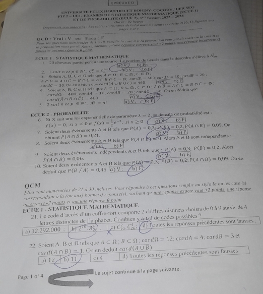 Solved: UNIVERSITE FELIX HOUPHOUET BOIGNY. COCODY / UFR SEG v2-t F l T ...