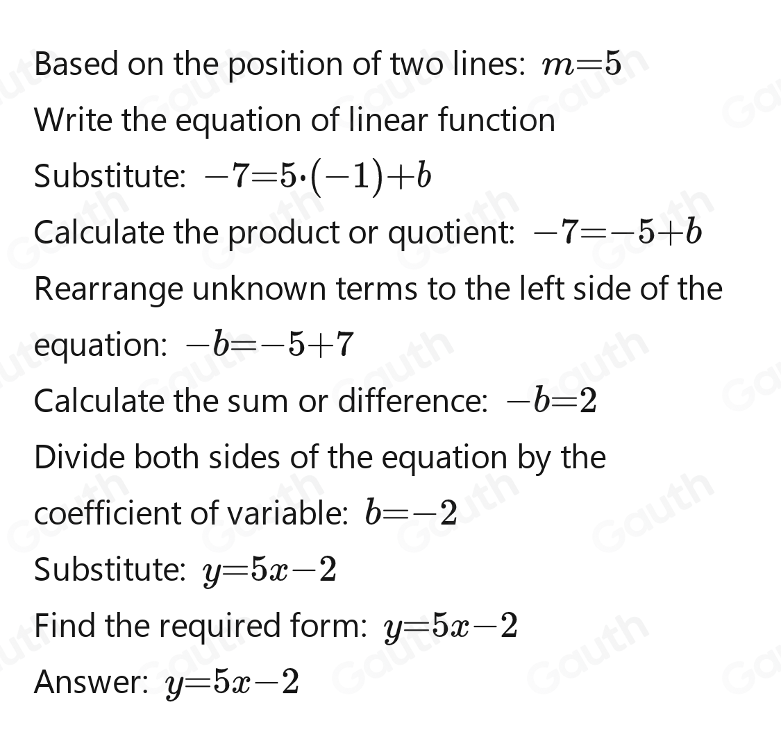 Solved: The equation of line v is y=5x-6. Line w includes the point (-1 ...
