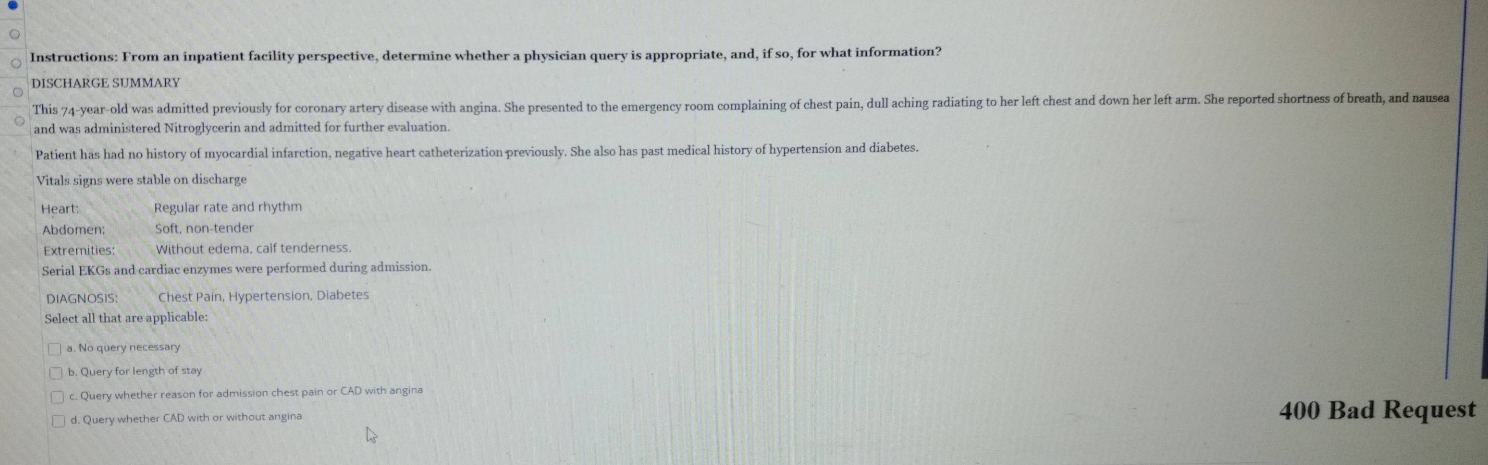 Solved: Instructions: From an inpatient facility perspective, determine ...