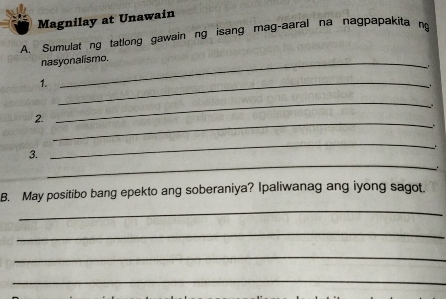 Solved: Magnilay at Unawain A. Sumulat ng tatlong gawain ng isang mag ...