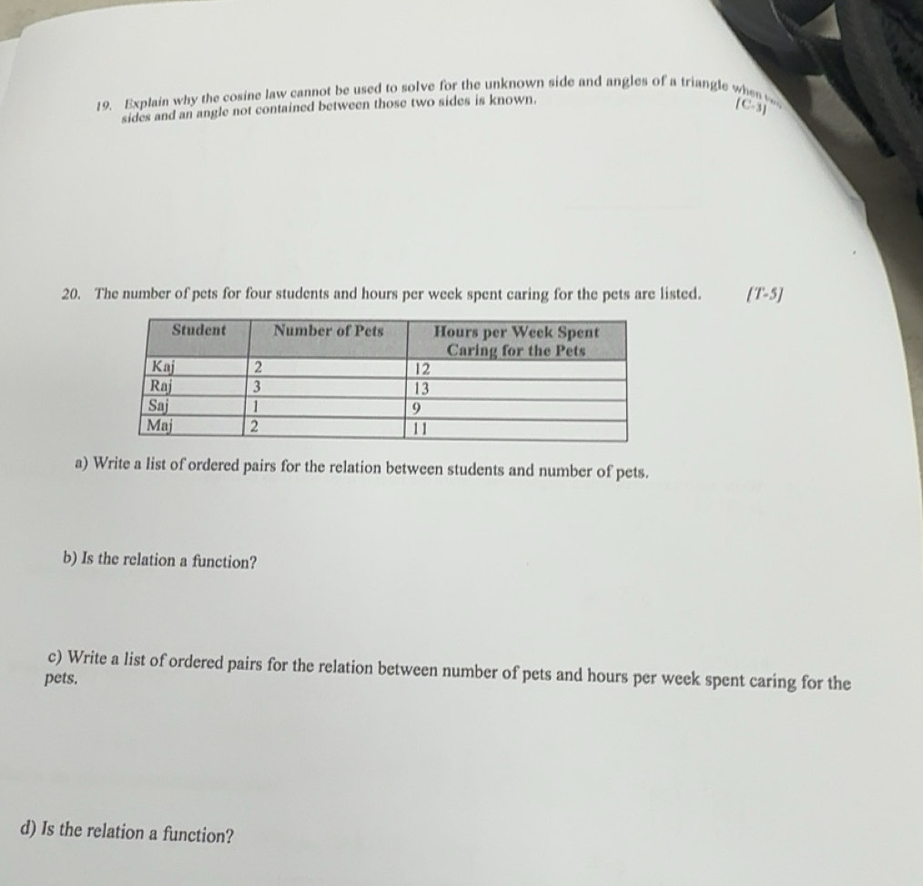 Solved: Explain why the cosine law cannot be used to solve for the ...