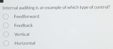 Solved: Internal auditing is an example of which type of control ...