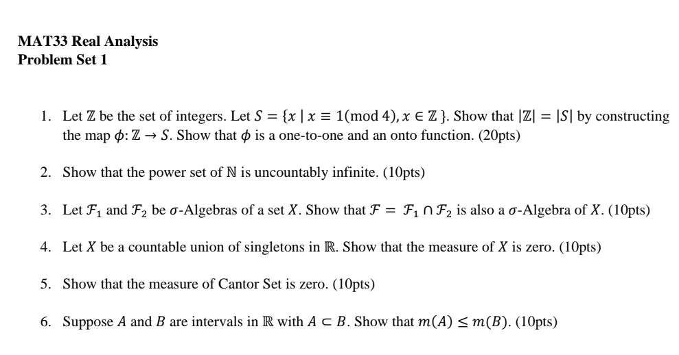 Solved: MAT33 Real Analysis Problem Set 1 1. Let Z be the set of ...