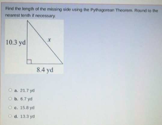 Solved: Find the length of the missing side using the Pythagorean ...