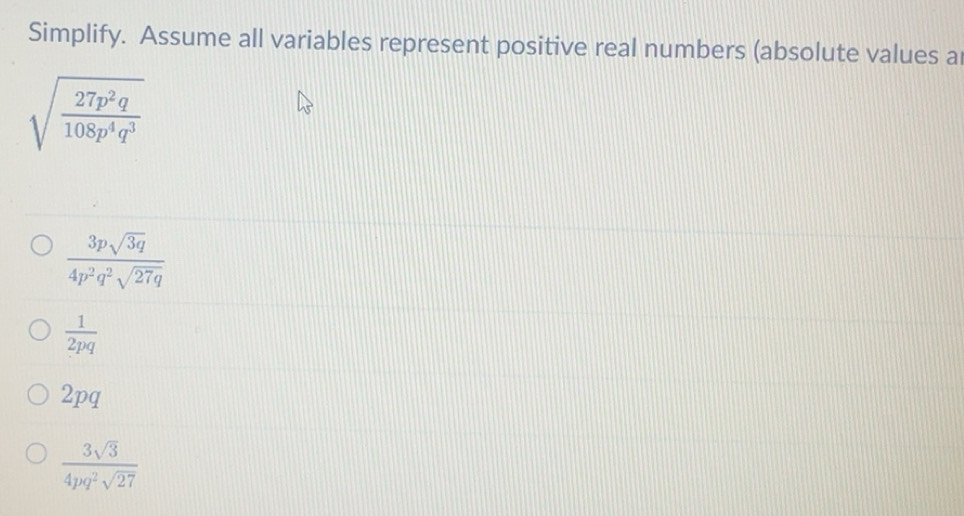 Solved: Simplify. Assume all variables represent positive real numbers ...