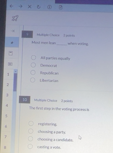 Solved: Most men lean_ when voting. All parties equally Democrat 1 ...