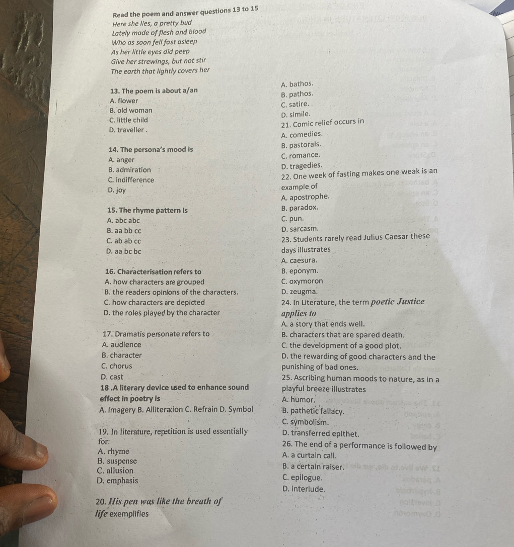 Solved: Read the poem and answer questions 13 to 15 Here she lies, a ...