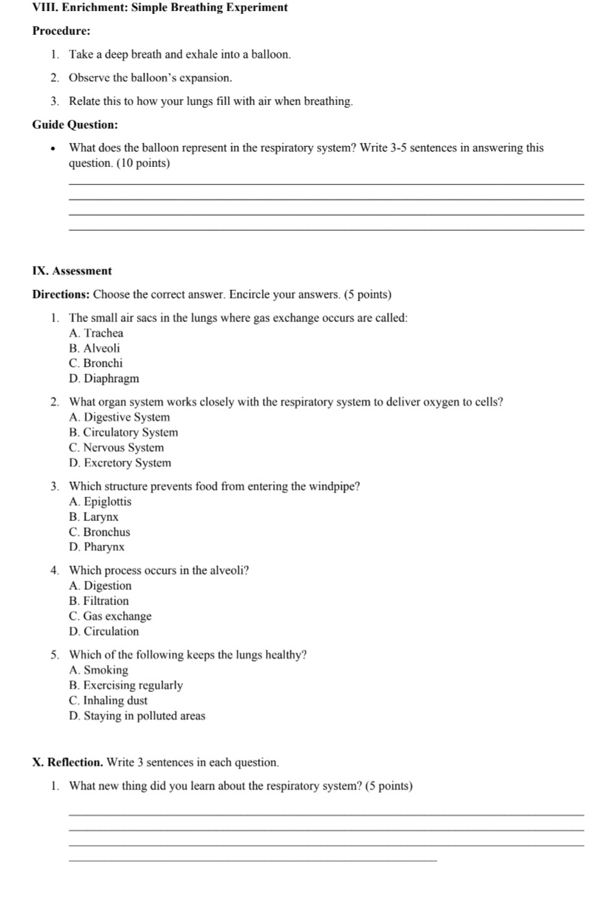 Solved: Enrichment: Simple Breathing Experiment Procedure: 1. Take a ...