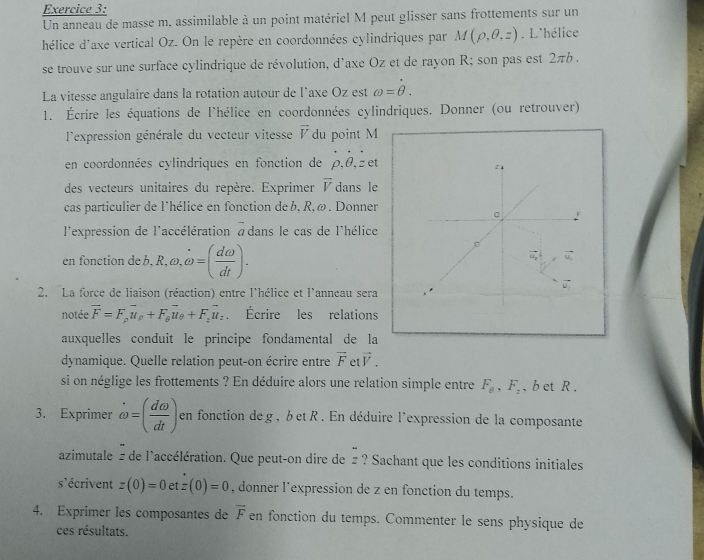 Solved: Un anneau de masse m, assimilable à un point matériel M peut ...