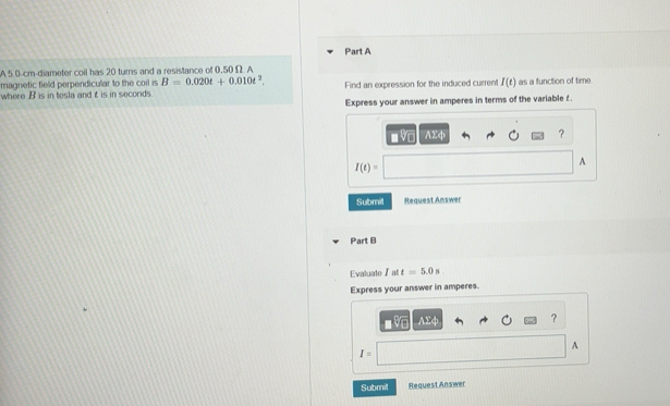 Solved: A 5.0-cm -diameter coil has 20 turns and a resistance of 0.50 Ω ...