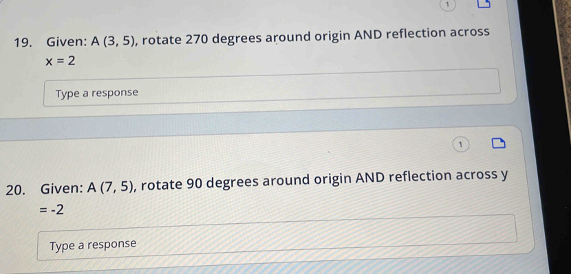 Solved: 1 19. Given: A(3,5) , rotate 270 degrees around origin AND ...
