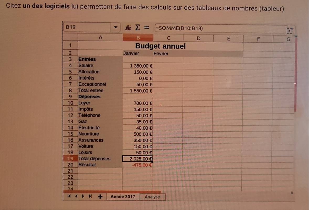 Résolu :Citez un des logiciels lui permettant de faire des calculs sur ...