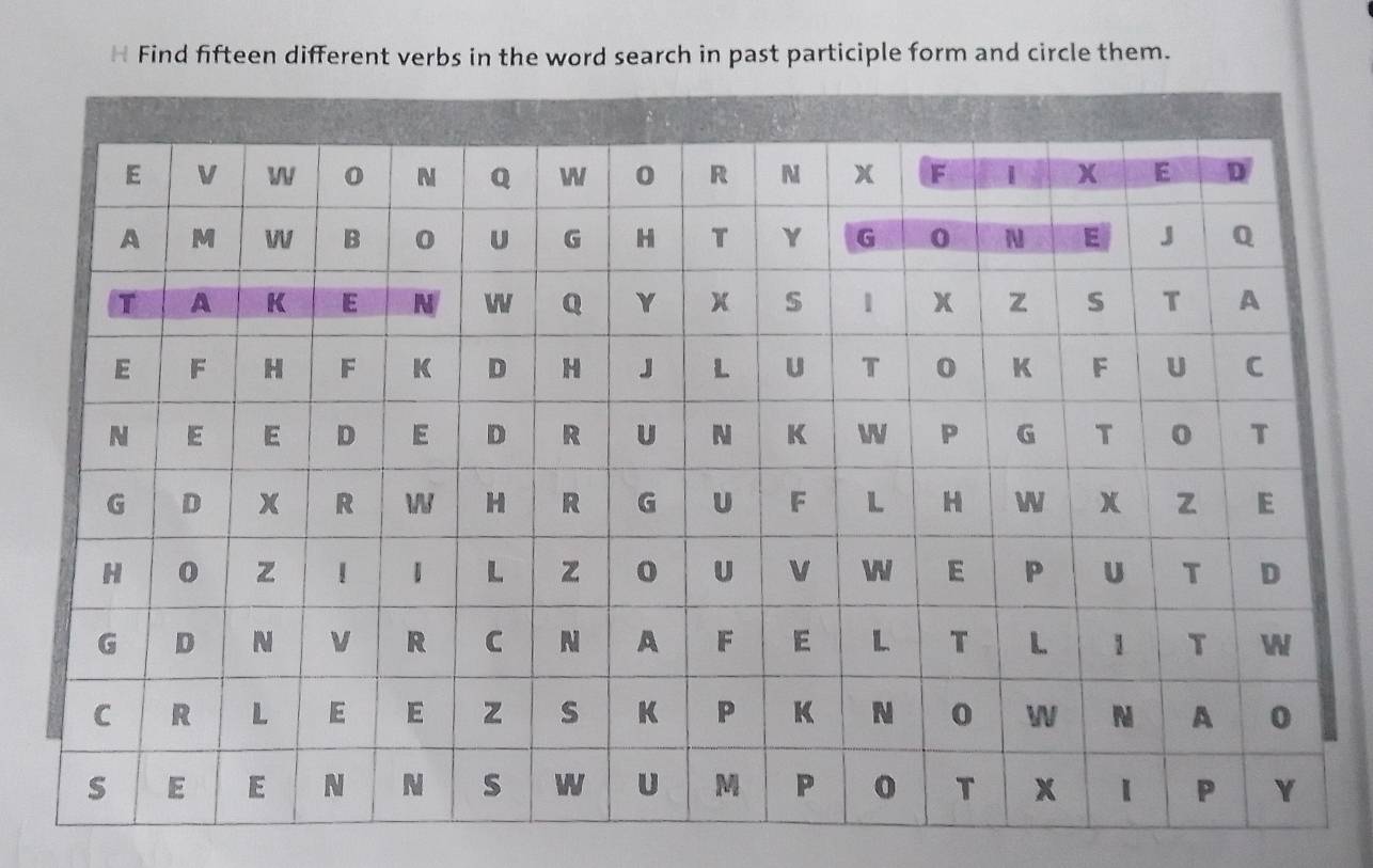Resuelto:Find fifteen different verbs in the word search in past ...