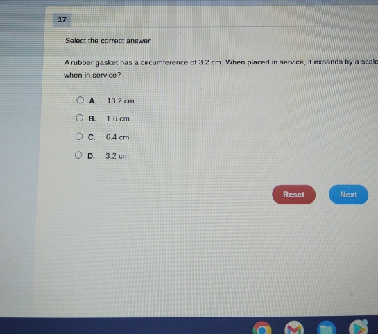 Select the correct answer A rubber gasket has a circumference of 3.2 cm ...