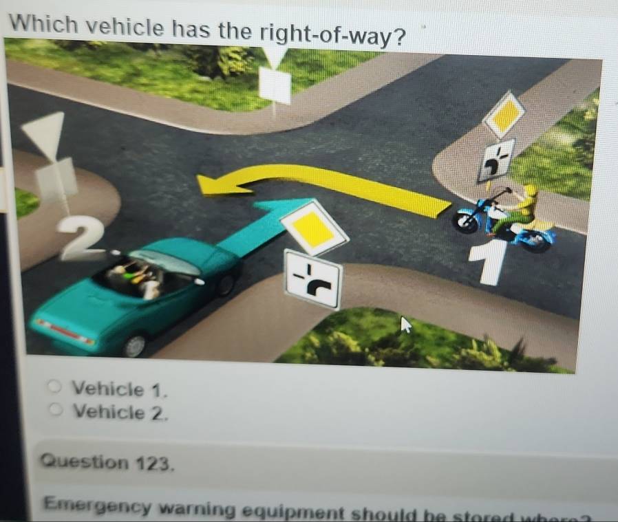 Gelöst:Which vehicle has the right-of-way? Vehicle 1. Vehicle 2 ...