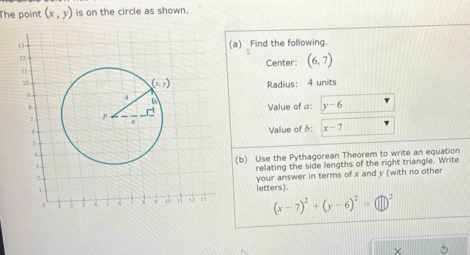 Solved: The point (x,y) is on the circle as shown. (a) _Find the ...