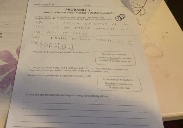 Solved: Name Date: PROBABILITY Theoretical and Experimental Probability ...