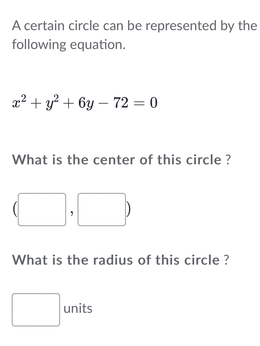 Solved: A certain circle can be represented by the following equation ...