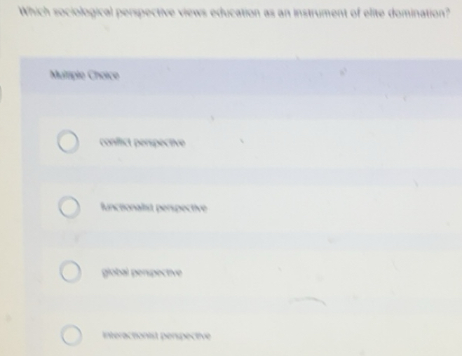 Solved: Which sociological perspective views education as an instrument ...