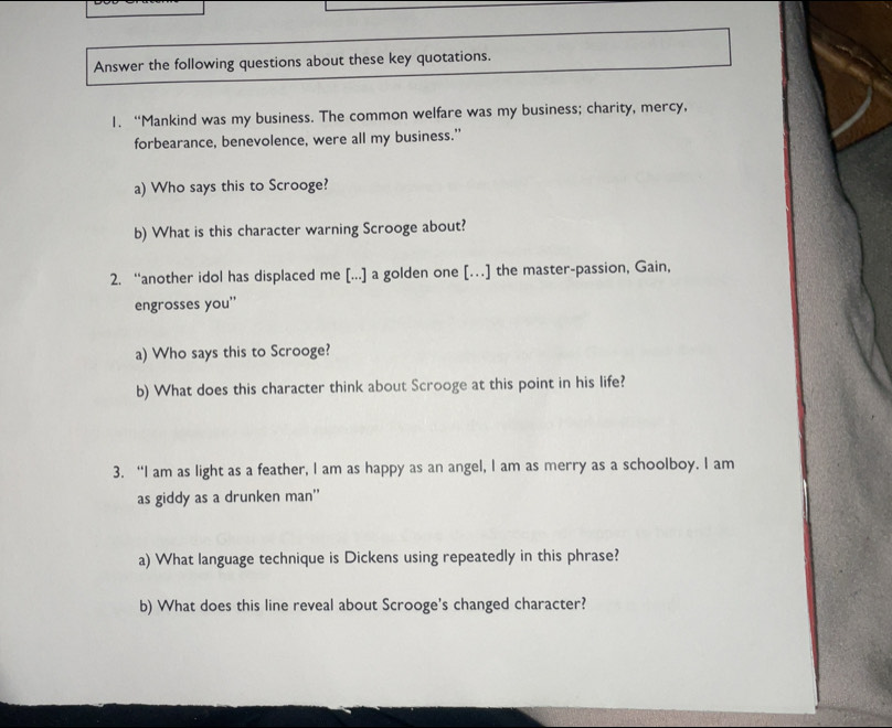 Solved: Answer the following questions about these key quotations. 1 ...