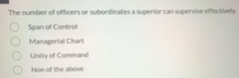 Solved: The number of officers or subordinates a superior can supervise ...