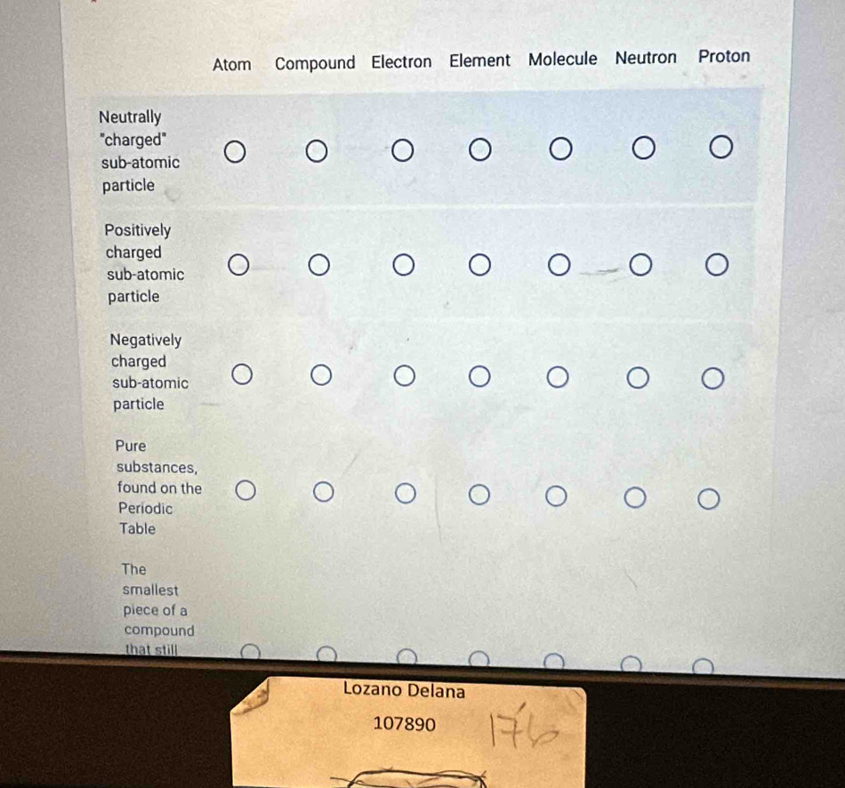 Solved: Atom Compound Electron Element Molecule Neutron Proton ...