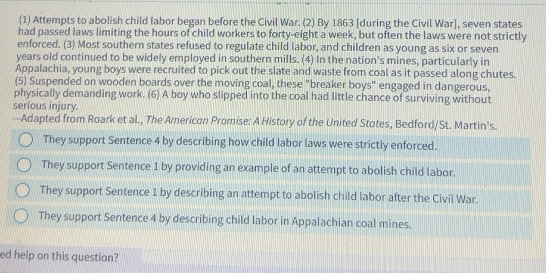 Solved: (1) Attempts to abolish child labor began before the Civil War ...