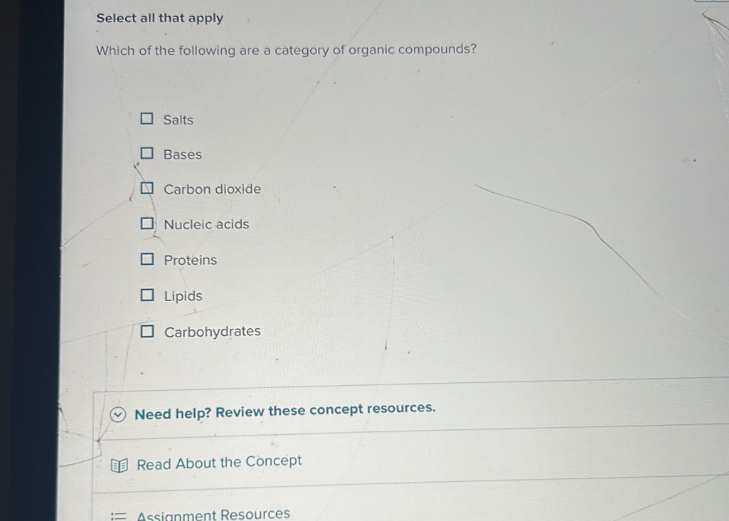 Solved: Select all that apply Which of the following are a category of ...