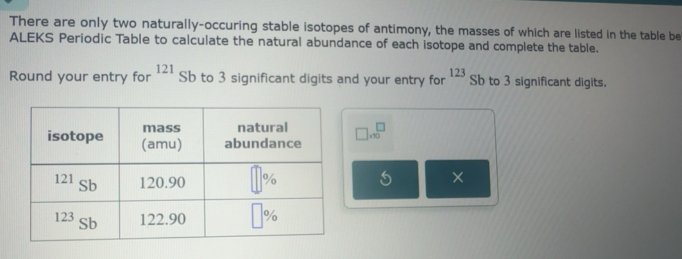 Solved: There are only two naturally-occuring stable isotopes of antimony, the masses of which ...