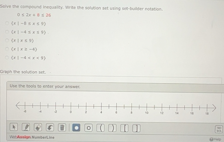 Solved: Solve the compound inequality. Write the solution set using set-builder notation. 0≤ 2x ...