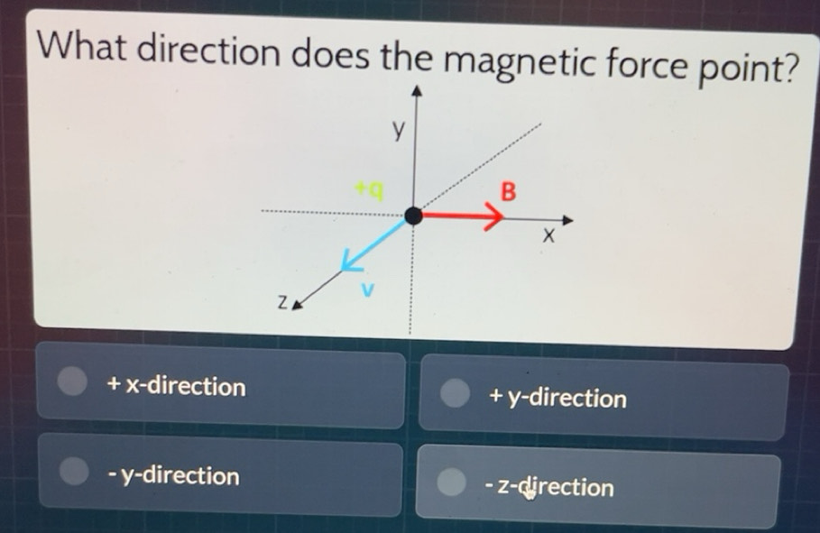 Gelöst:What direction does the magnetic force point? + x -direction + y ...