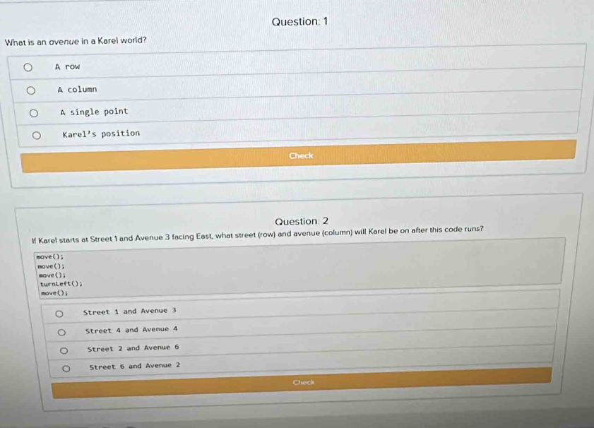 Solved: What is an ovenue in a Karel world? A row A column A single ...