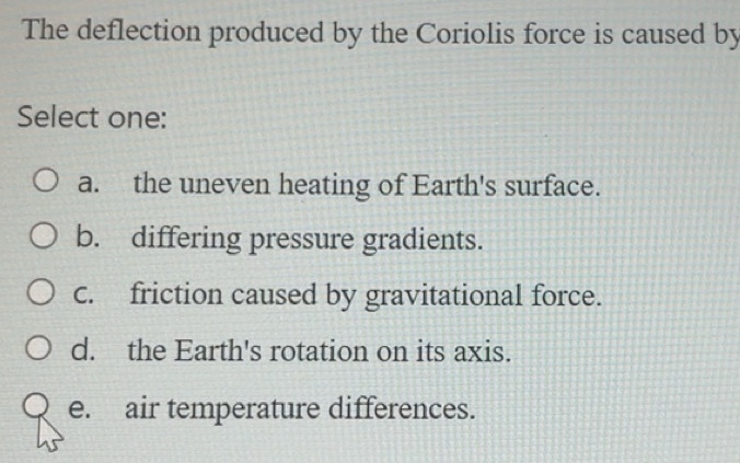Solved: The deflection produced by the Coriolis force is caused by ...