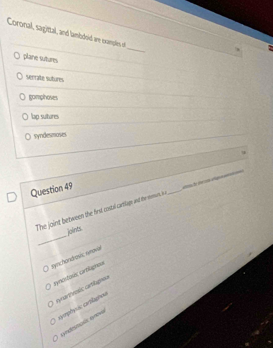 Solved: Coronal, sagittal, and lambdoid are examples of _ plane sutures ...