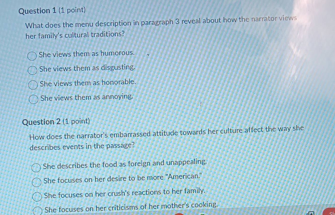 Solved: What does the menu description in paragraph 3 reveal about how ...