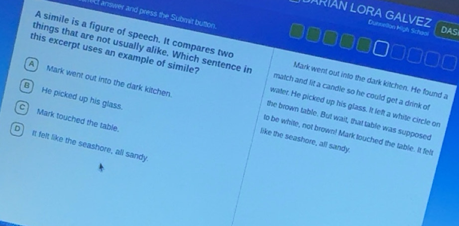 Solved: DARIAN LORA GALVEZ nect answer and press the Submit button ...