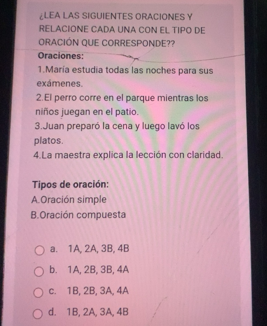Resuelto:¿LEA LAS SIGUIENTES ORACIONES Y RELACIONE CADA UNA CON EL TIPO ...