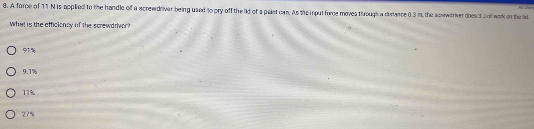 Solved: All chan 8. A force of 11 N is applied to the handle of a ...