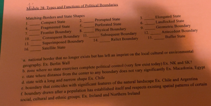 Solved: Module 28: Types and Functions of Political Boundaries Matching ...