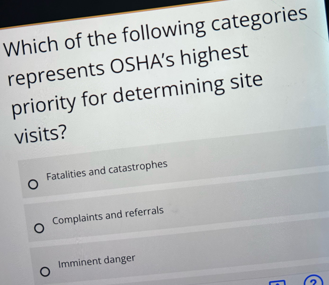 Solved: Which of the following categories represents OSHA’s highest ...