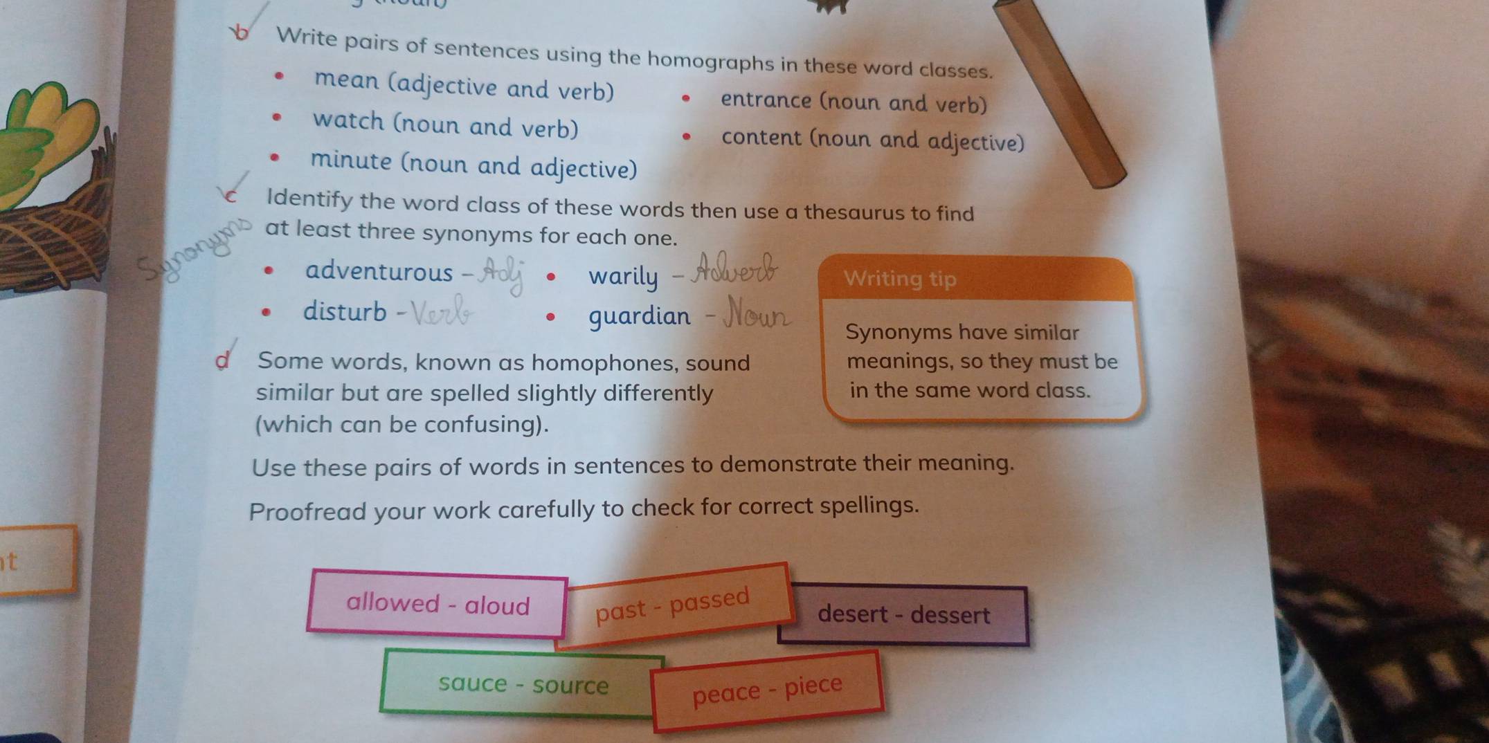Solved: Write pairs of sentences using the homographs in these word ...